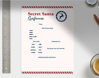 Secret Santa Questionnaire and Sign up Form Printable, Secret Santa ...