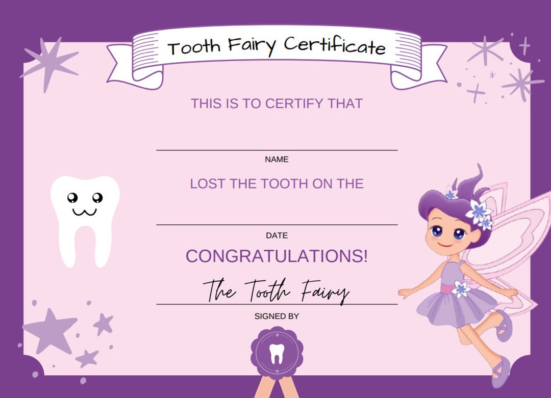 Tooth Fairy Certificate - Etsy