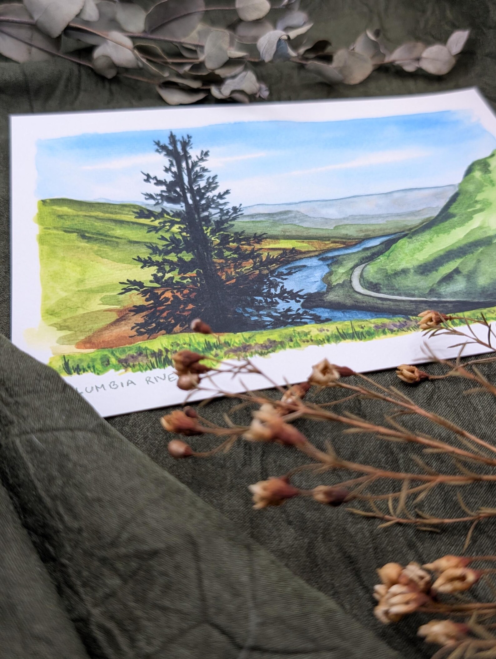 Columbia River View Watercolor Print | Pacific Northwest Columbia Gorge ...