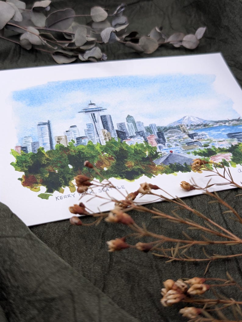 Seattle Skyline Watercolor Print | Seattle City Art - Etsy