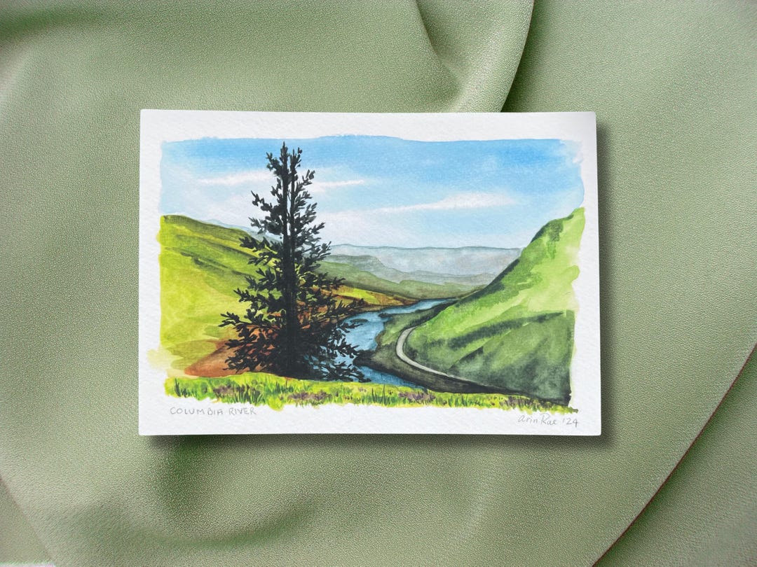 Columbia River View Watercolor Print | Pacific Northwest Columbia Gorge ...
