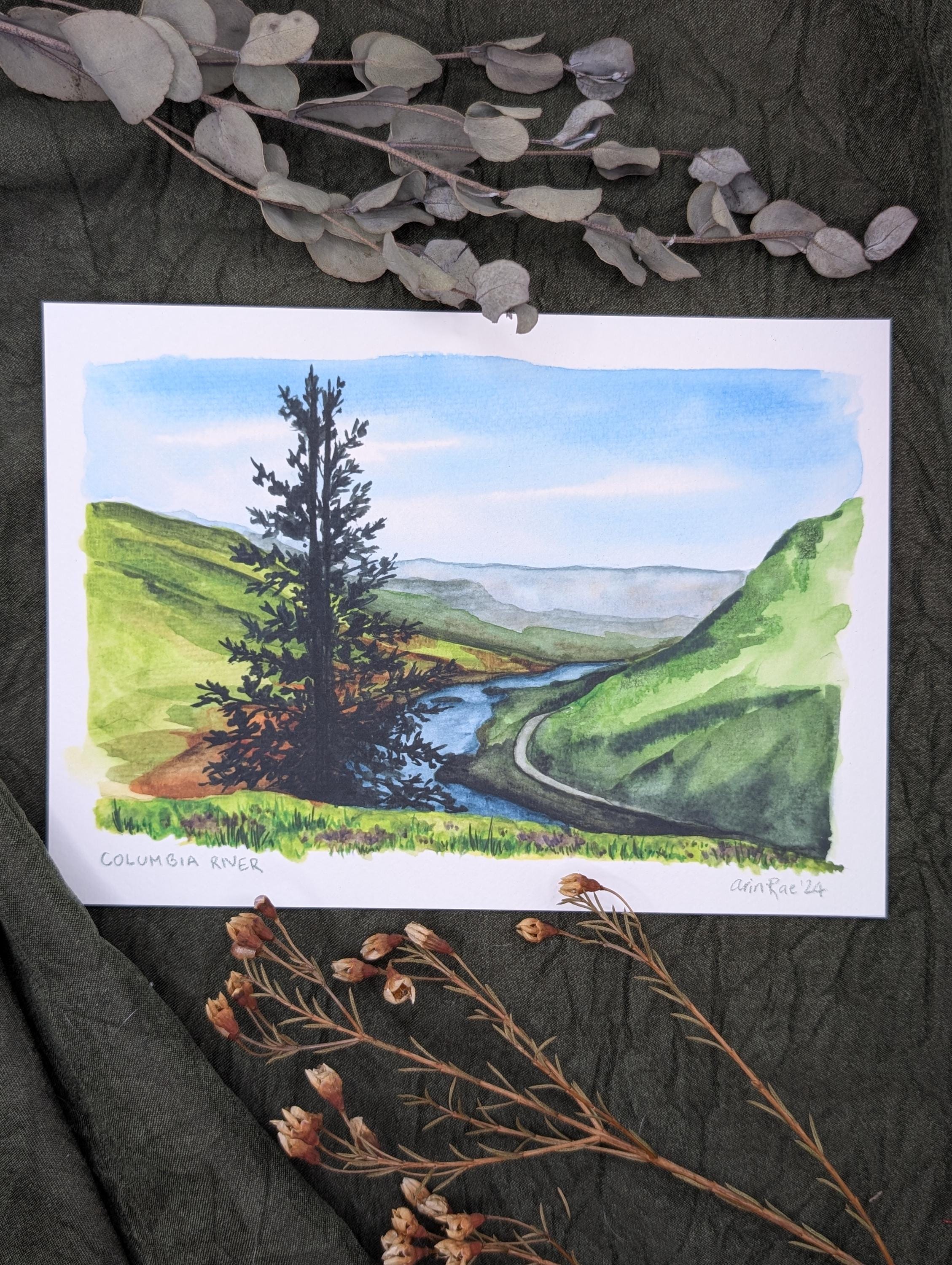 Columbia River View Watercolor Print | Pacific Northwest Columbia Gorge ...