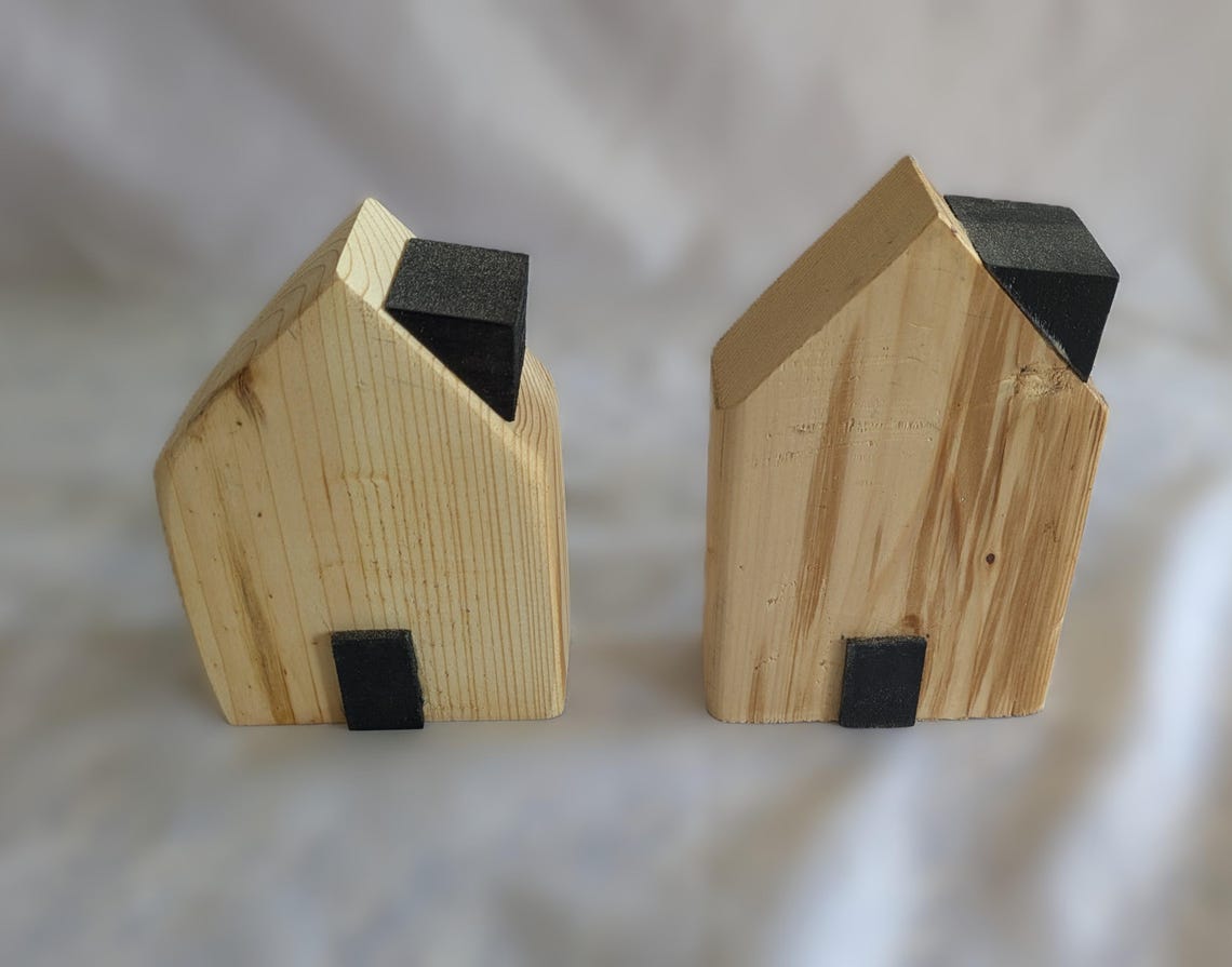 Two Rustic Unfinished Wood Block House Set - Etsy