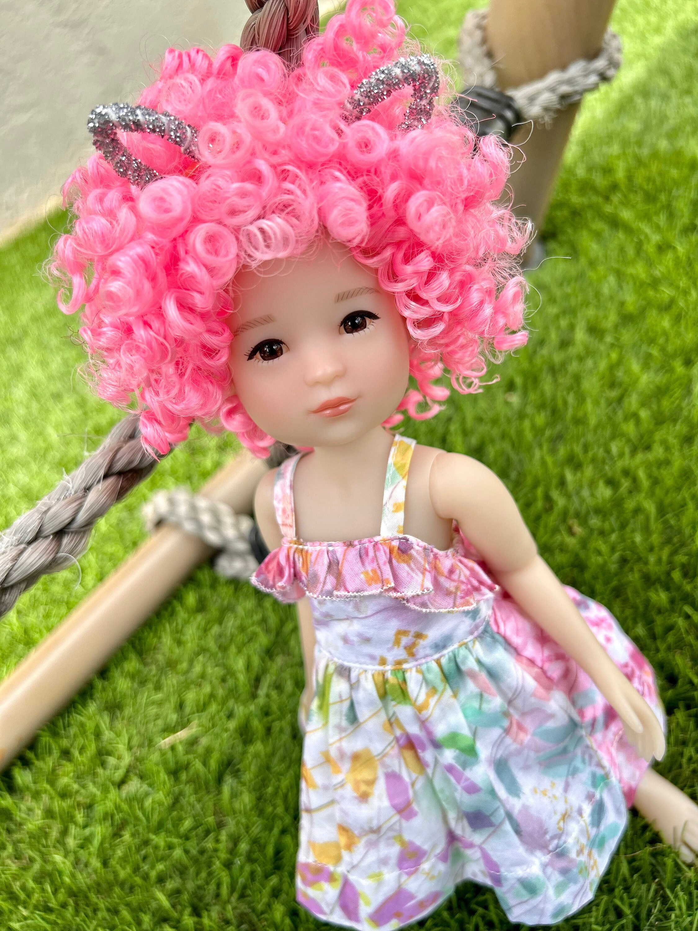 Custom Doll Wig for Minifee 1/4 BJD Dolls- "tan Caps" 6-7" Head Size of ...