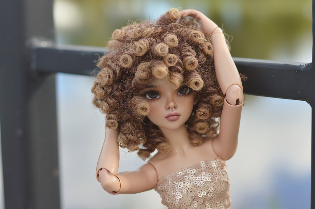 Custom Doll Wig for Minifee 1/4 BJD Dolls tan Caps 6-7 Head Size of Bjd ...