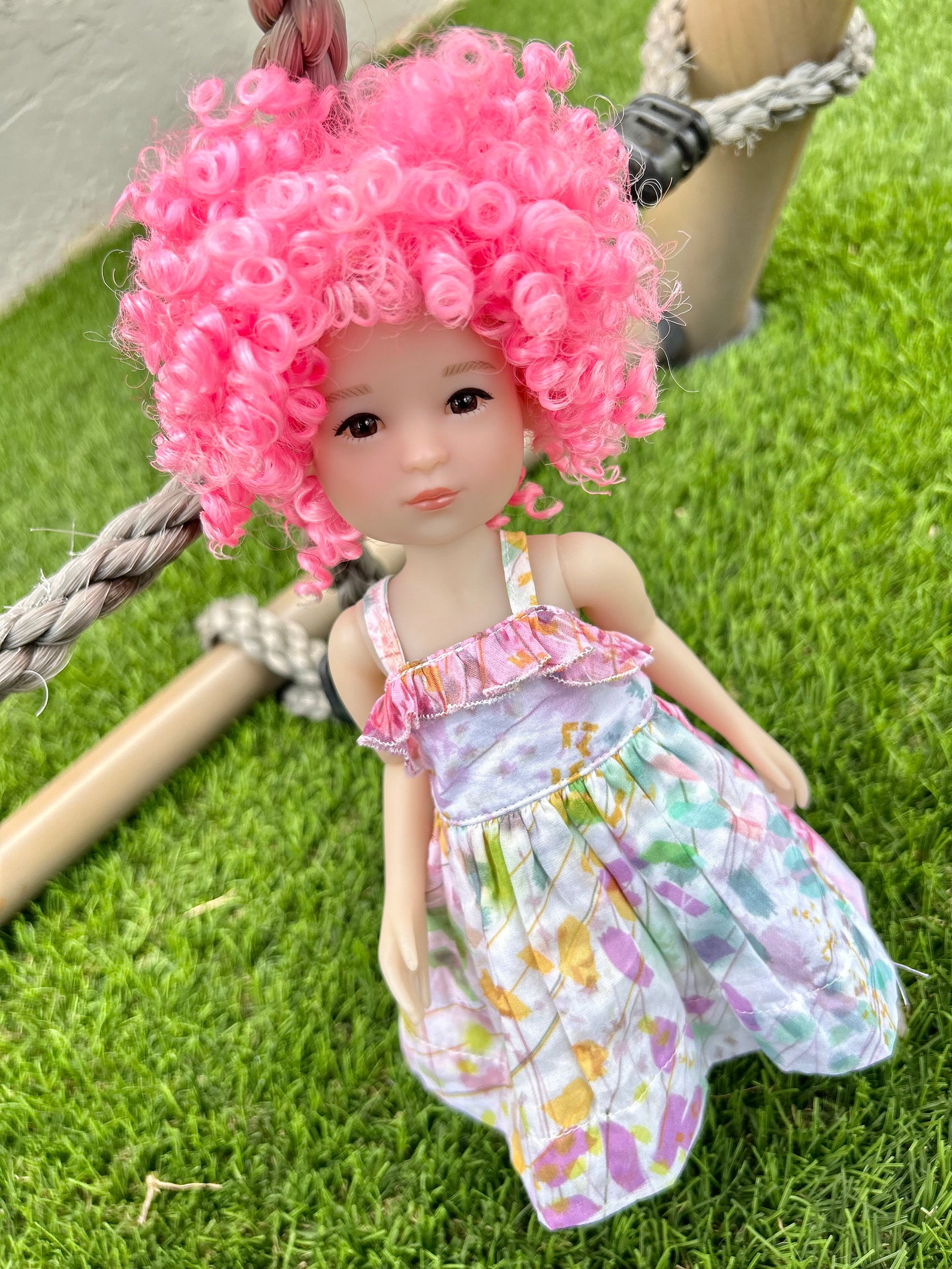 Custom Doll Wig for Minifee 1/4 BJD Dolls- "tan Caps" 6-7" Head Size of ...