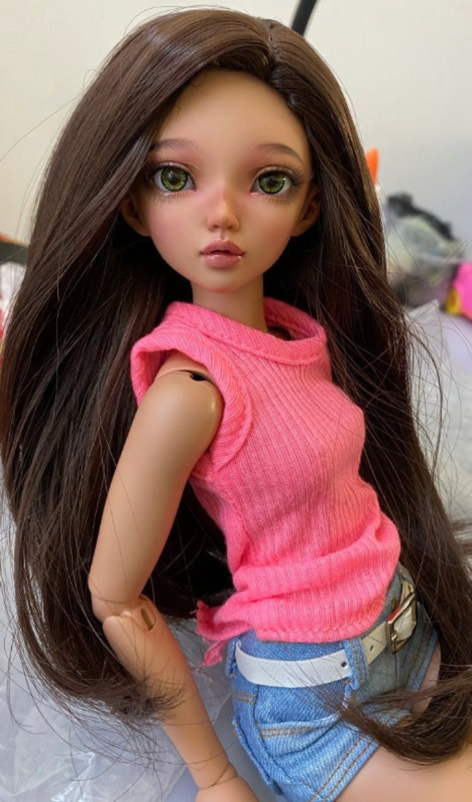 Custom Doll Wig for Minifee 1/4 BJD Dolls- "tan Caps" 6-7" Head Size of ...