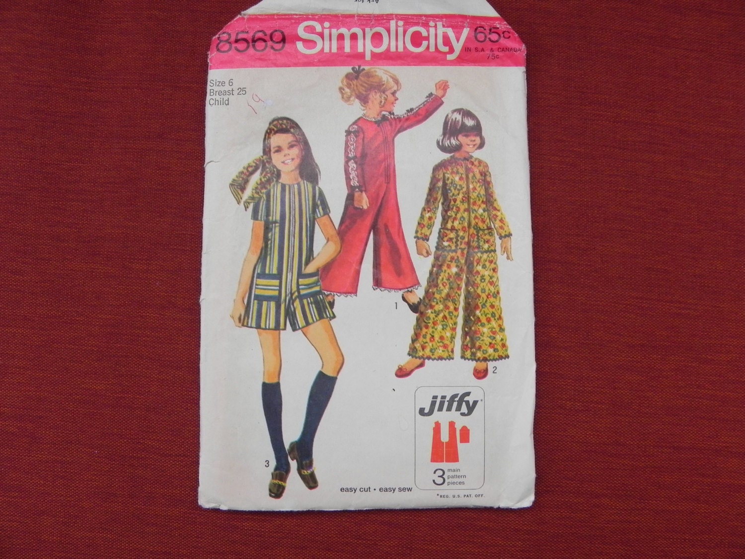 Vintage 1969 Simplicity 8569 Pattern Groovy Jiffy Jumpsuit Size 6 Child ...