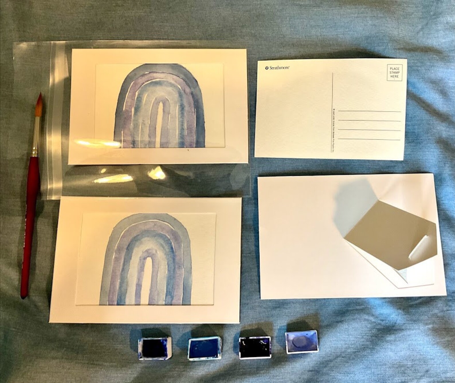 Blue Watercolor Rainbow Postcards to Send in Mail or Hang as - Etsy