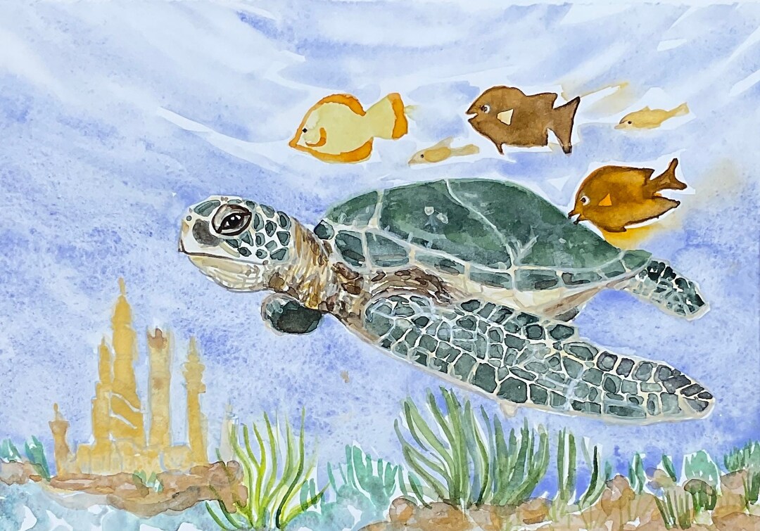 Original Watercolor Painting, Sea Turtle Myth, 10.5 X 7.5”, Wall Décor ...