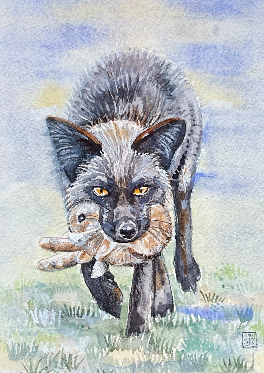 Silver Fox Watercolor Painting, Wild Animal Art, 7x5" - Etsy