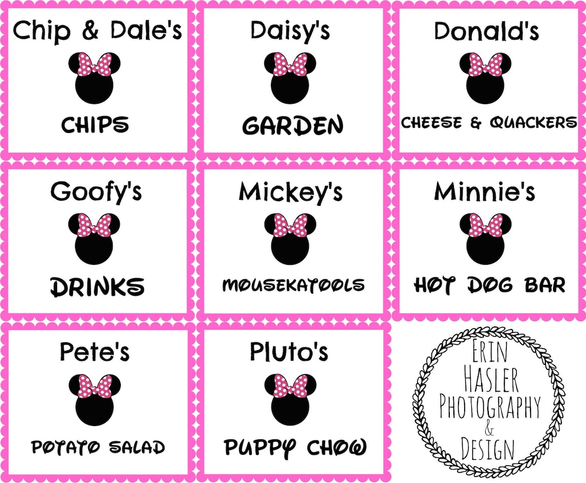 Minnie Mouse and Friends Food Labels or Signs for Birthday Party ...