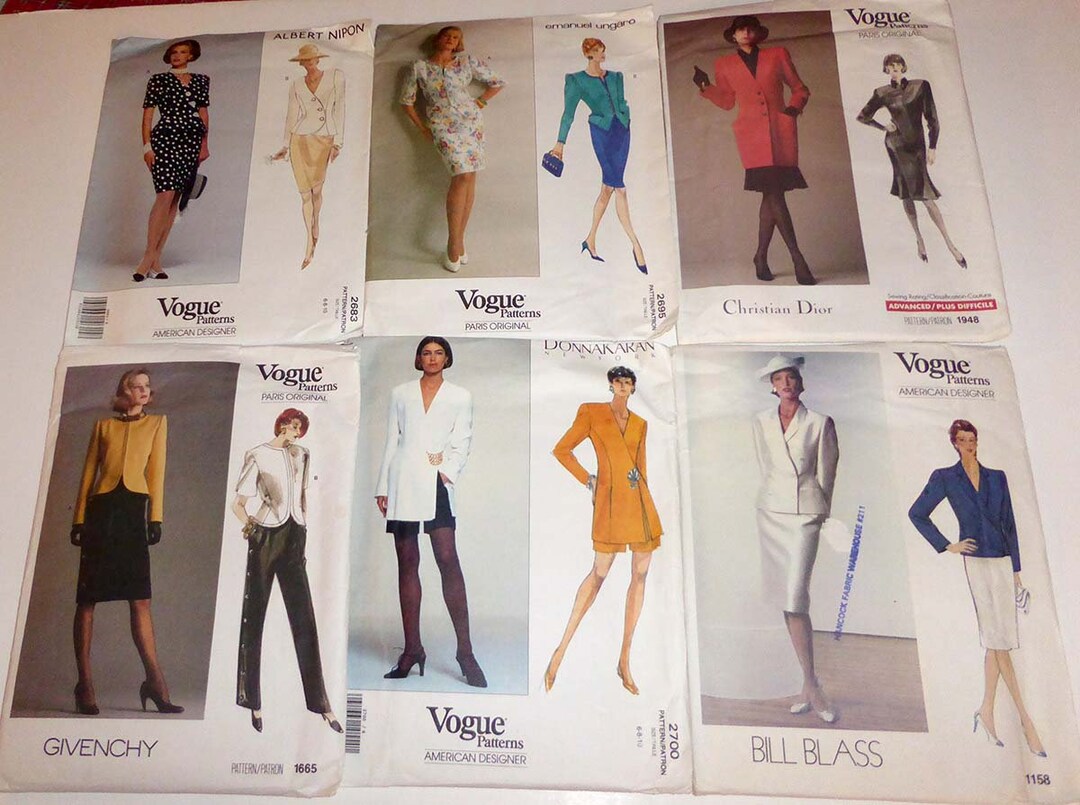 Lot of 6 Vintage Vogue Designer Pattern American & Paris Originals 1980 ...