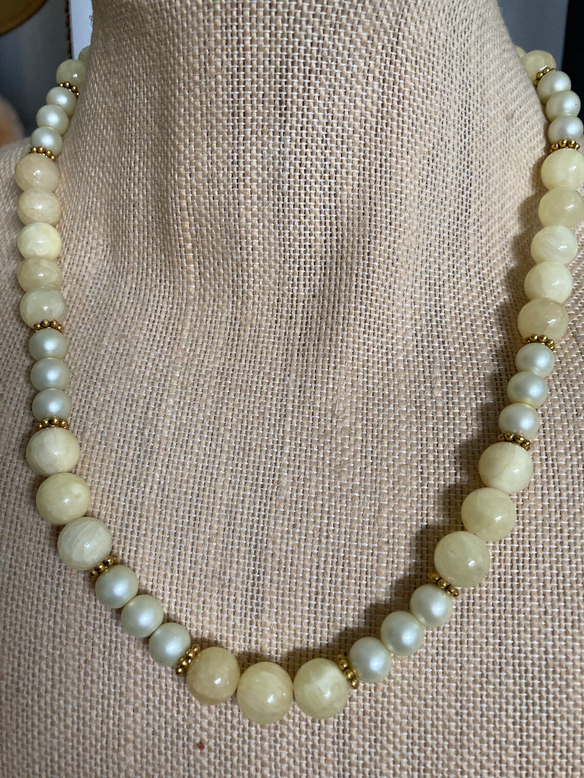 Yellow Quartzite/pearl Necklace With Bracelet - Etsy