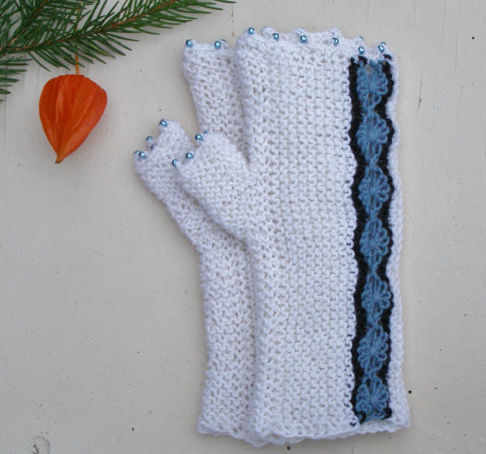 Lace Wool Texting Mittens Bright White Knit Arm Warmers One | Etsy