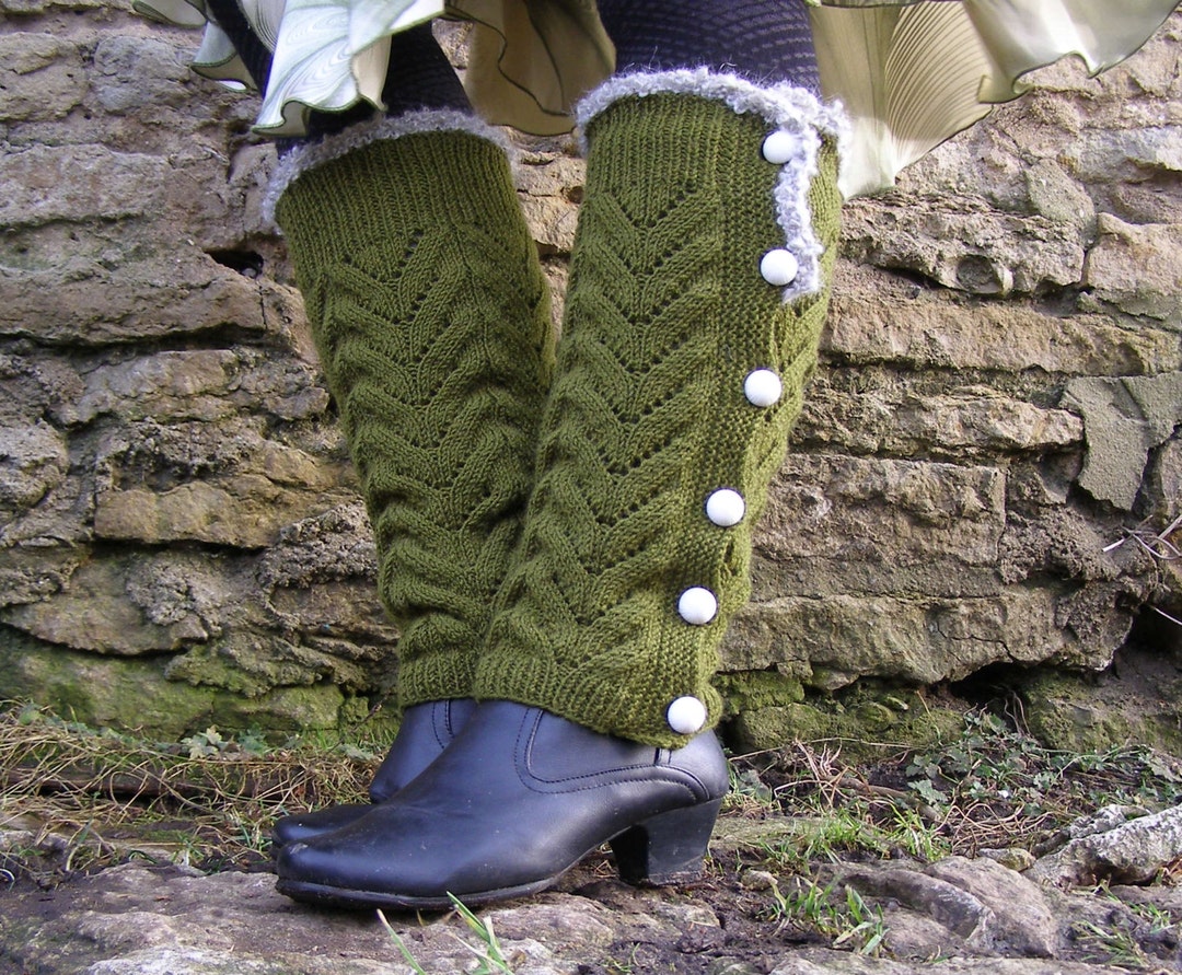 Lacy Knit Boot Covers, Green Wool Leg Warmers, Elegant Lace Boot ...
