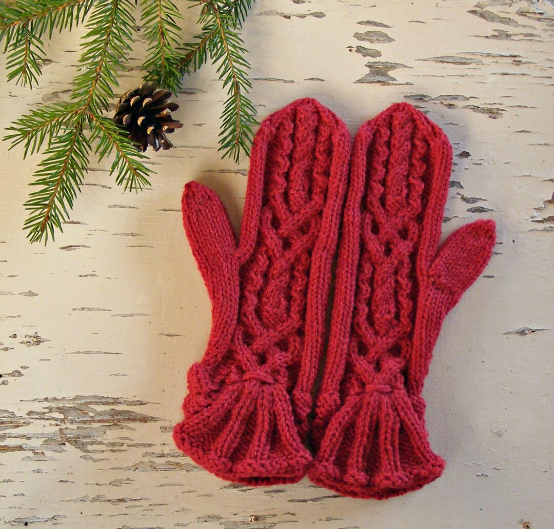 Red Wool Winter Gloves, Hand Knit Love Mittens, Alpaca Mittens With ...