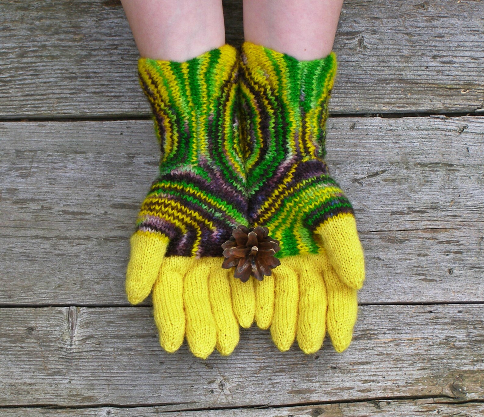 Unique Wool Winter Gloves, Knit Warm Full Gloves, Hand Dyed Gloves With ...