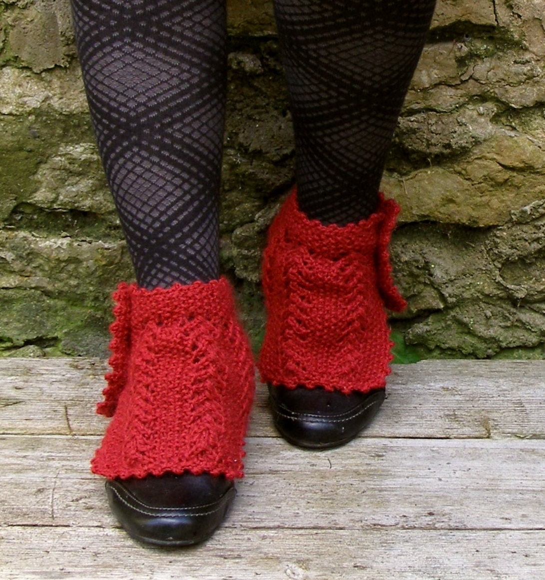 Elegant Knit Shoe Spats, Red Wool Ankle Warmers, Unique Gift for Women ...