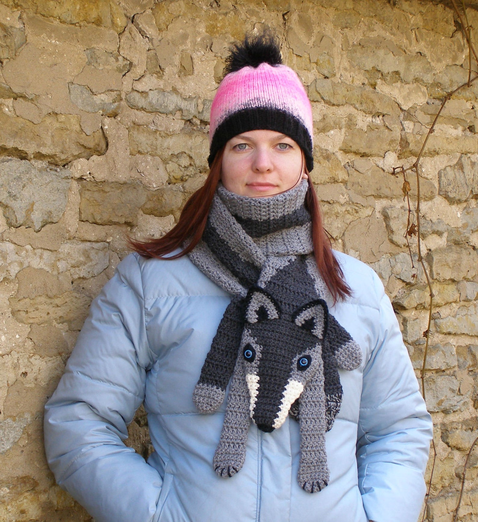 Grey Wool Wolf Scarf, Soft Merino Crochet Scarf, Animal Lover Neck Wrap ...