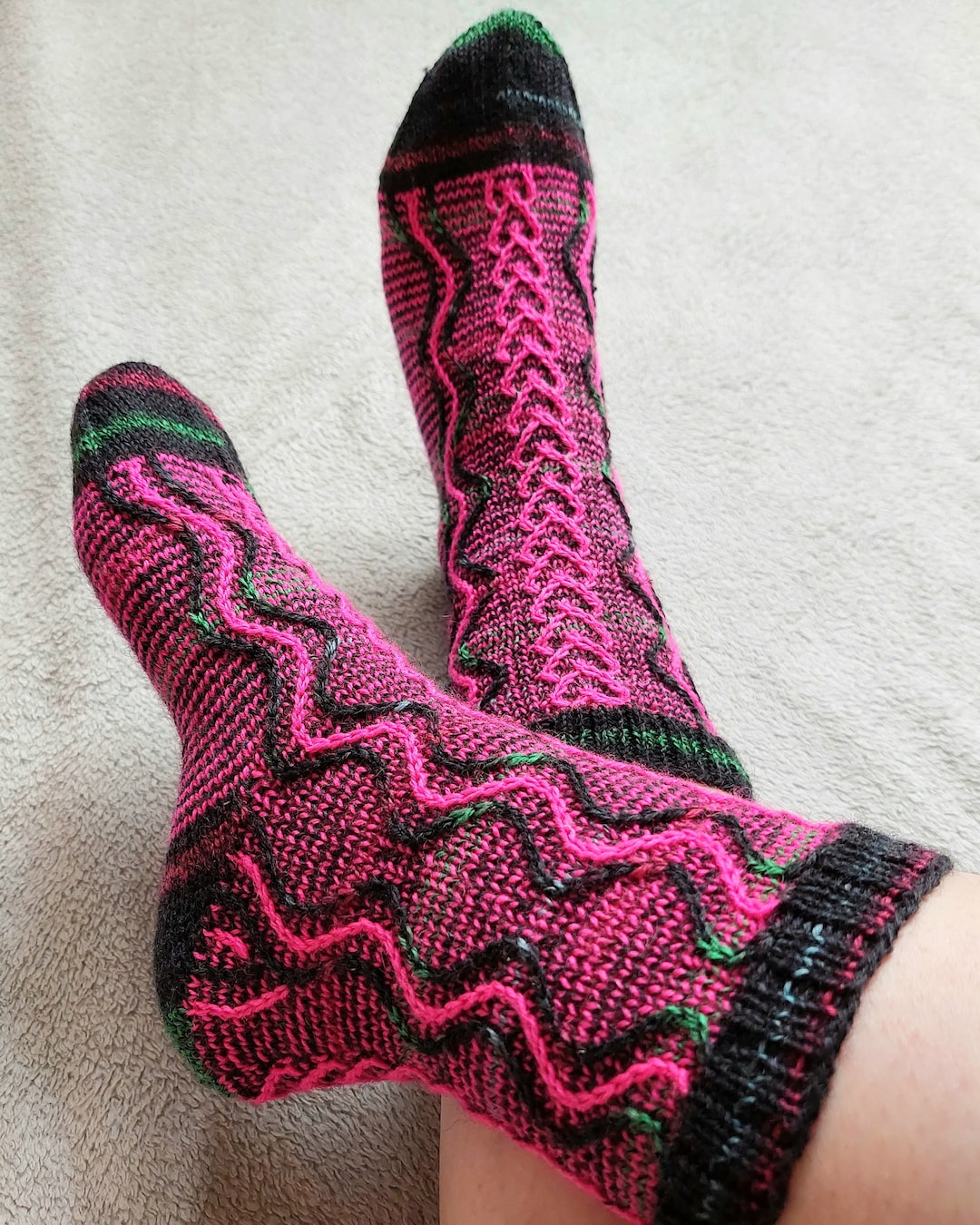 Neon Pink Wool Socks, Hand Knit Boot Socks, Warm Toes House Socks ...