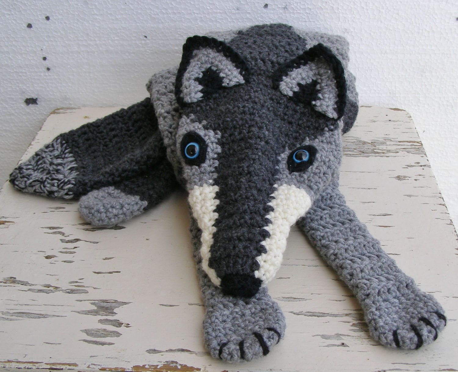 Grey Wool Wolf Scarf, Soft Merino Crochet Scarf, Animal Lover Neck Wrap ...