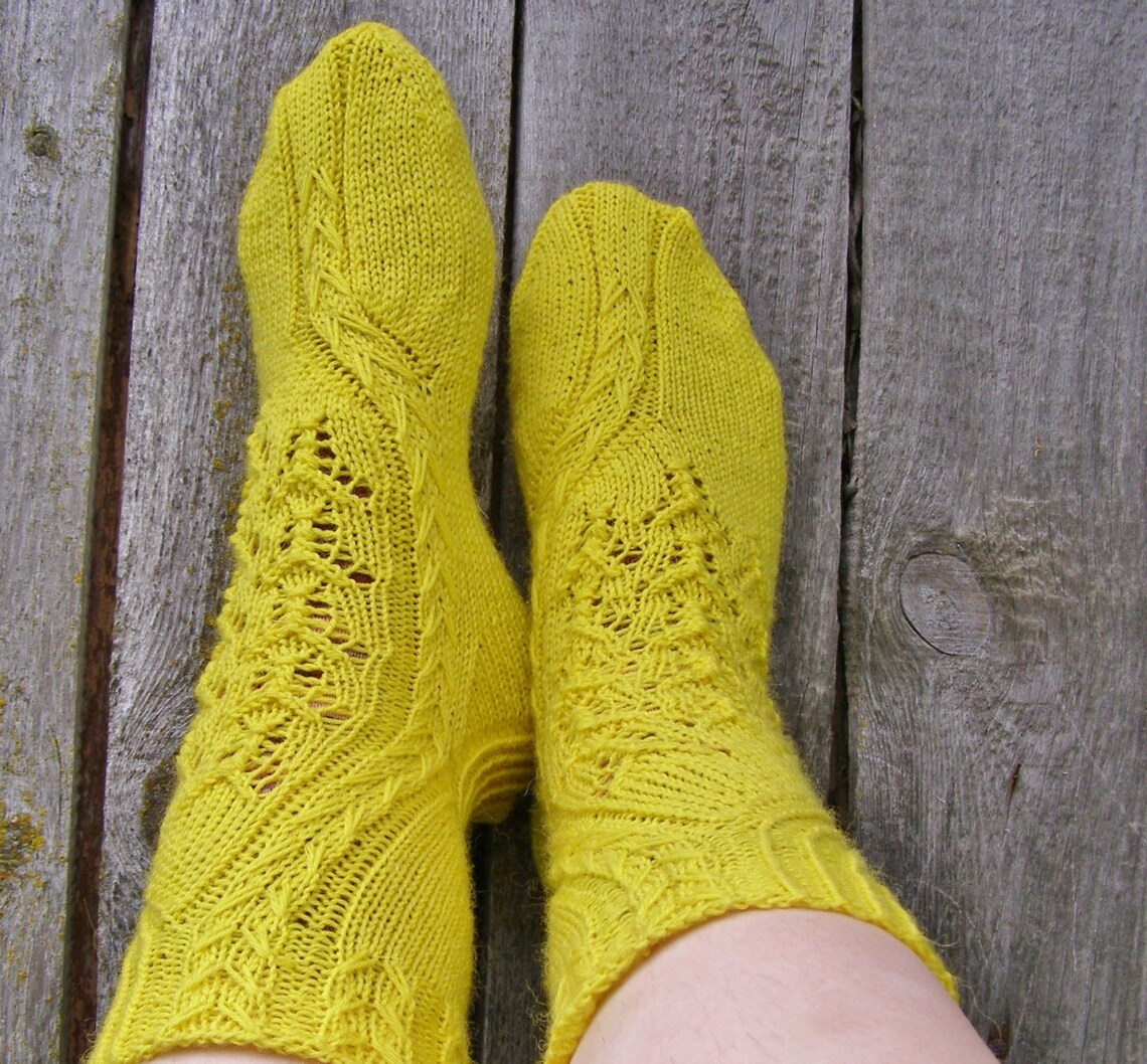 Yellow Wool House Socks Hand Knit Lace Socks Warm Toes Bed - Etsy