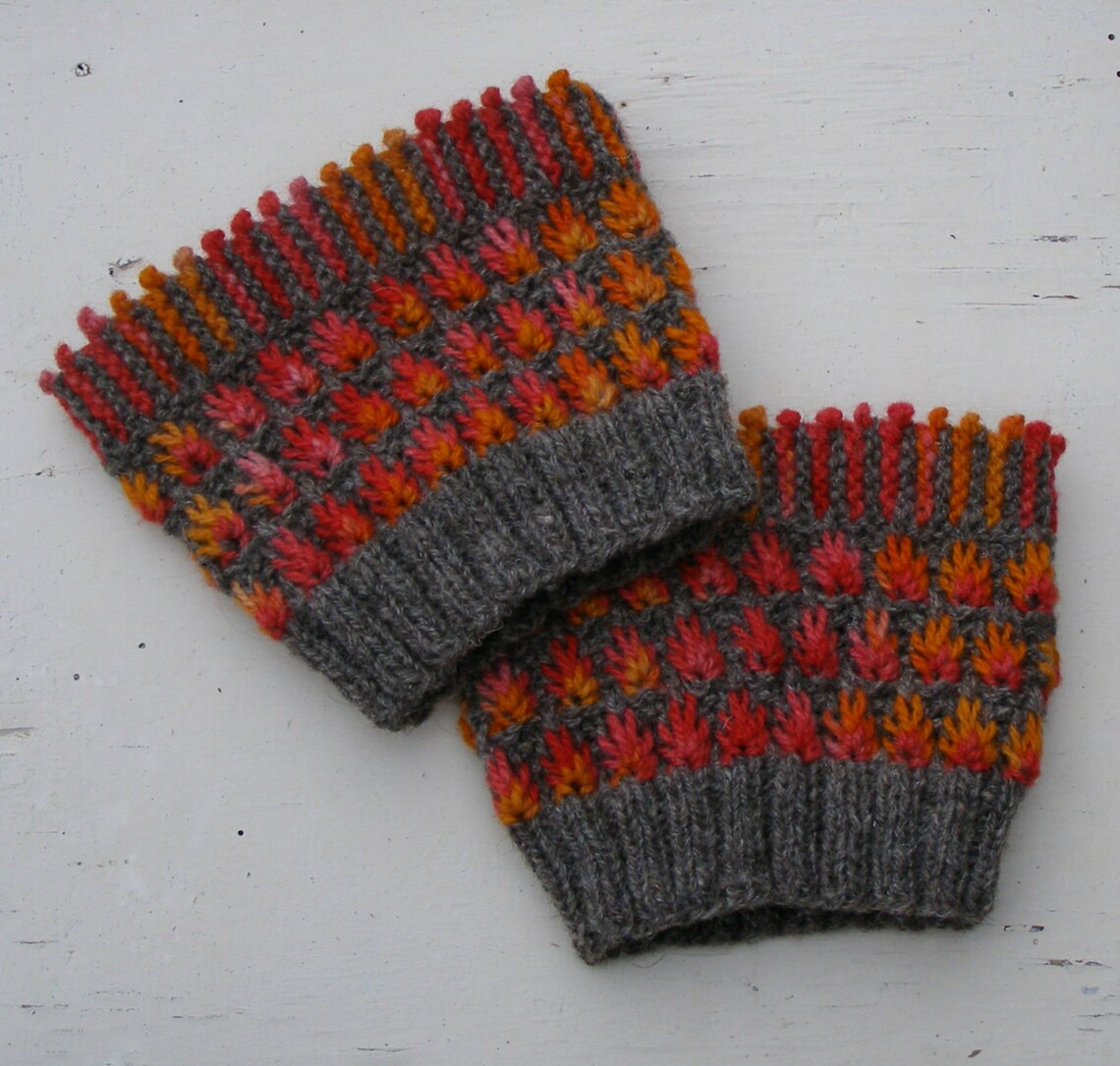 Knit Woolen Boot Cuffs Gray Wool Leg Warmers Fire Flower - Etsy