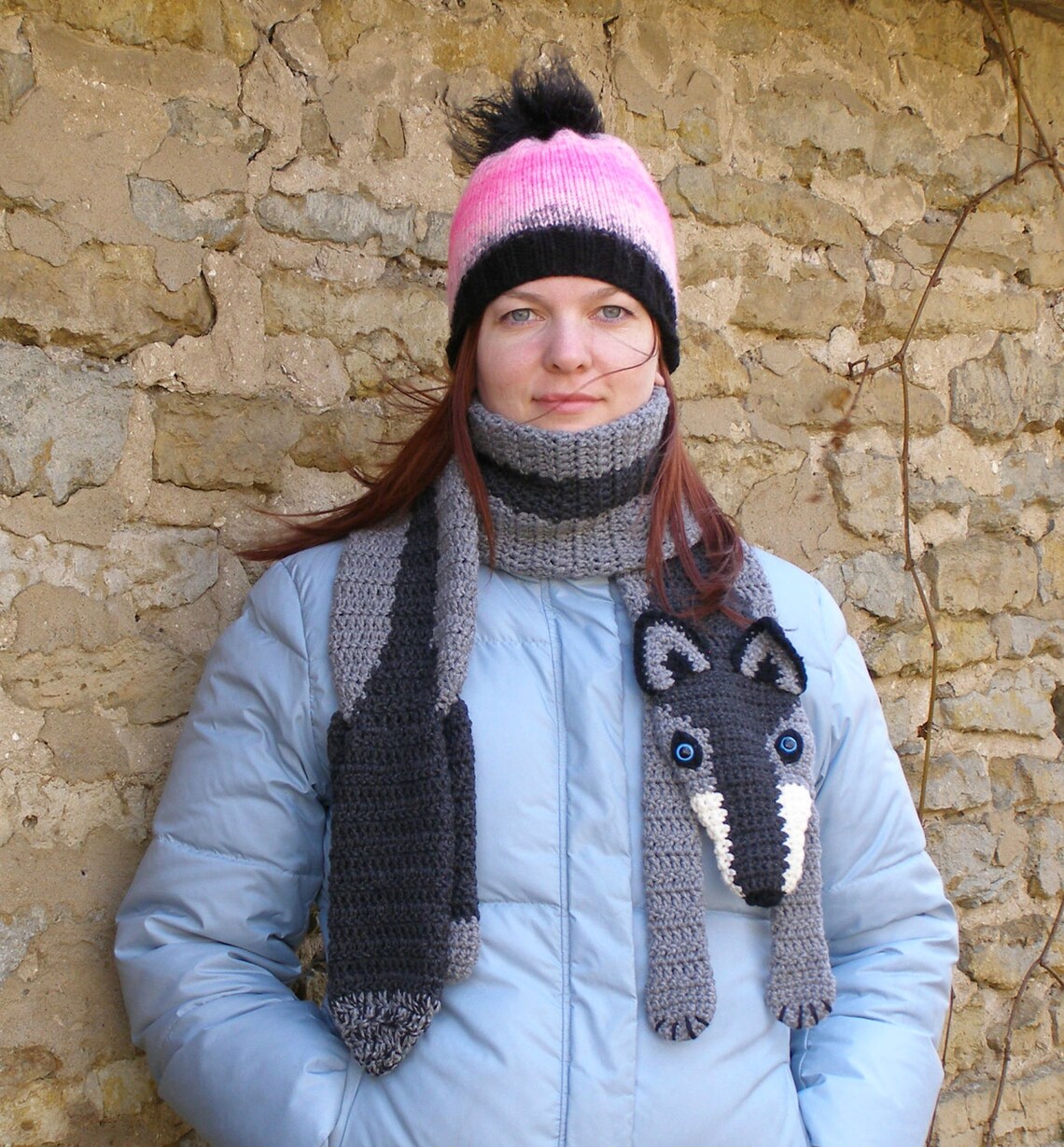 Grey Wool Wolf Scarf Soft Merino Crochet Scarf Animal Lover - Etsy