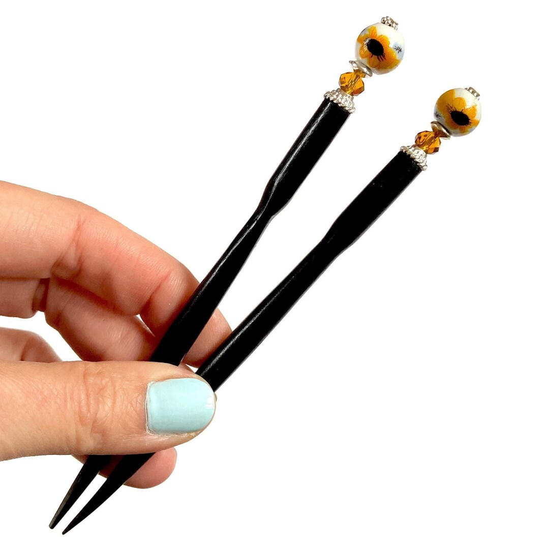 Set of 2 Sunflower helia Hair Sticks. Handmade. 90s/y2k Hair in Seconds ...