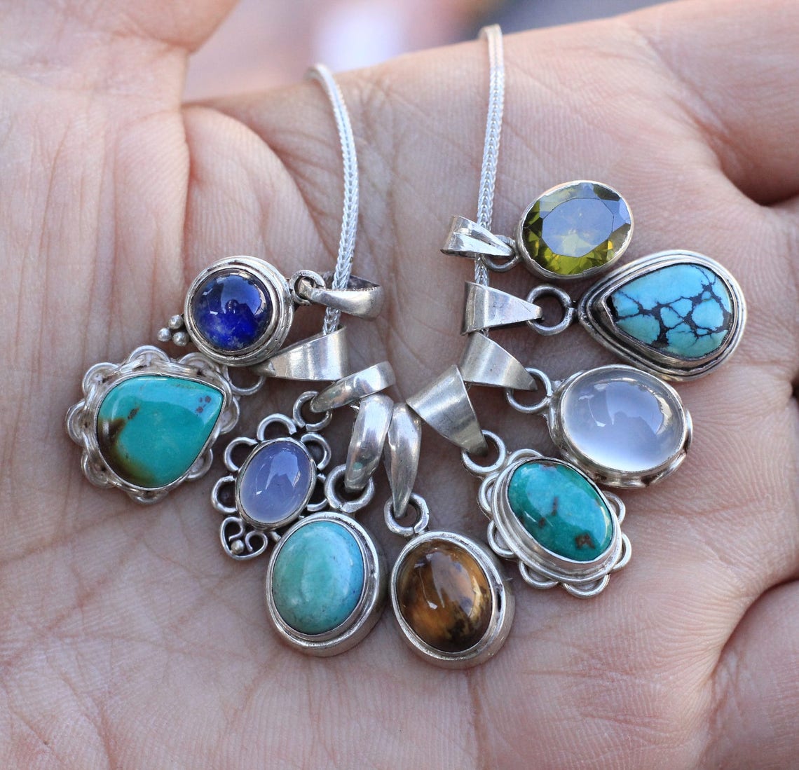Bundle of 9 Sterling Silver Pendant With Different Stones - Etsy