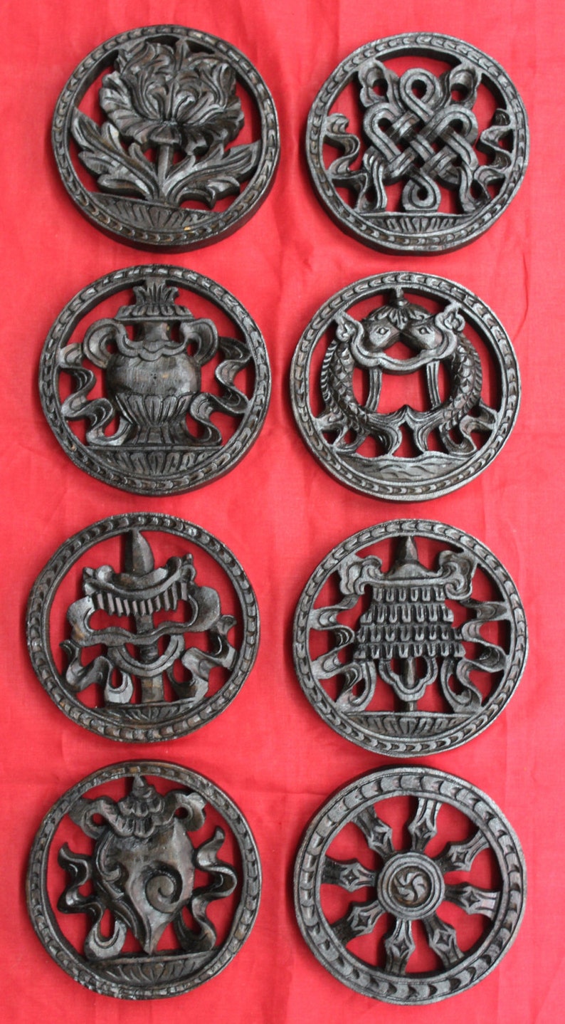 Wooden Asthamangal/ Eight Auspicious Sign Wall Hanging Hand Carved in ...