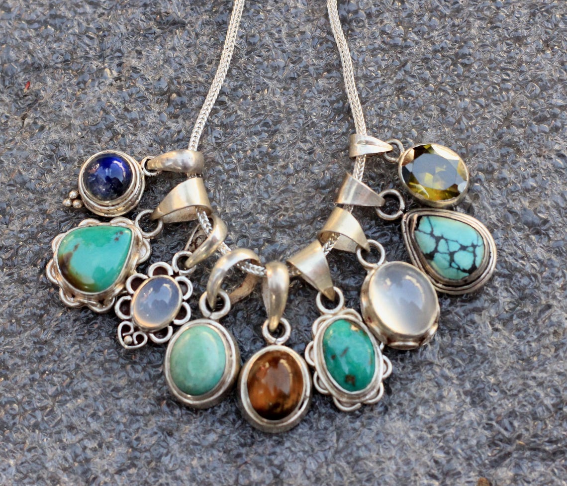 Bundle of 9 Sterling Silver Pendant With Different Stones - Etsy