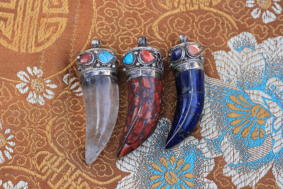Set of 3 Sterling Silver Tusk Shape Pendant Tibetan Handmade in Nepal ...