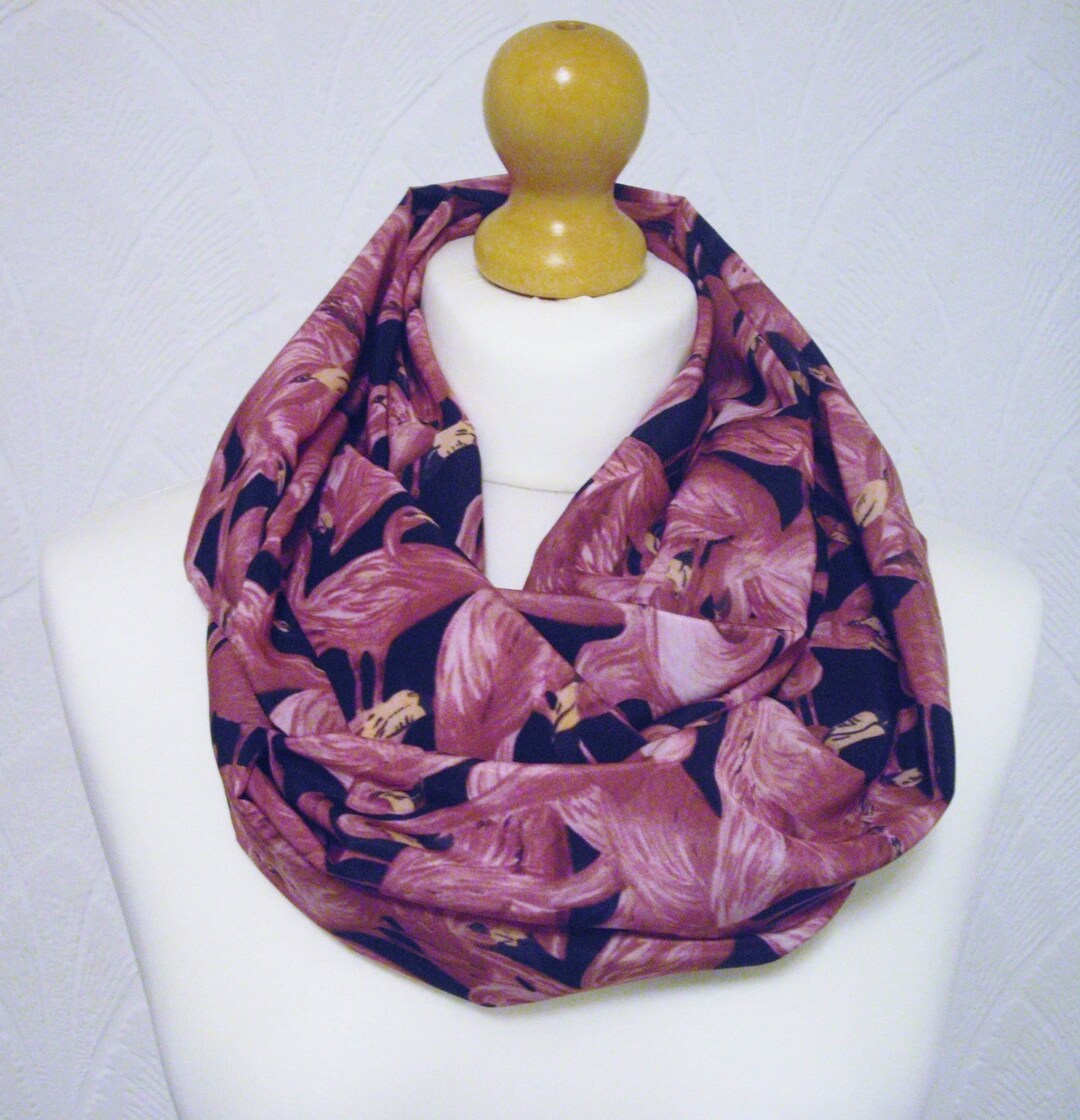 Pink Flamingos Infinity Scarf Loop Scarf Chiffon Blue and Pink Cowl Scarf - Etsy