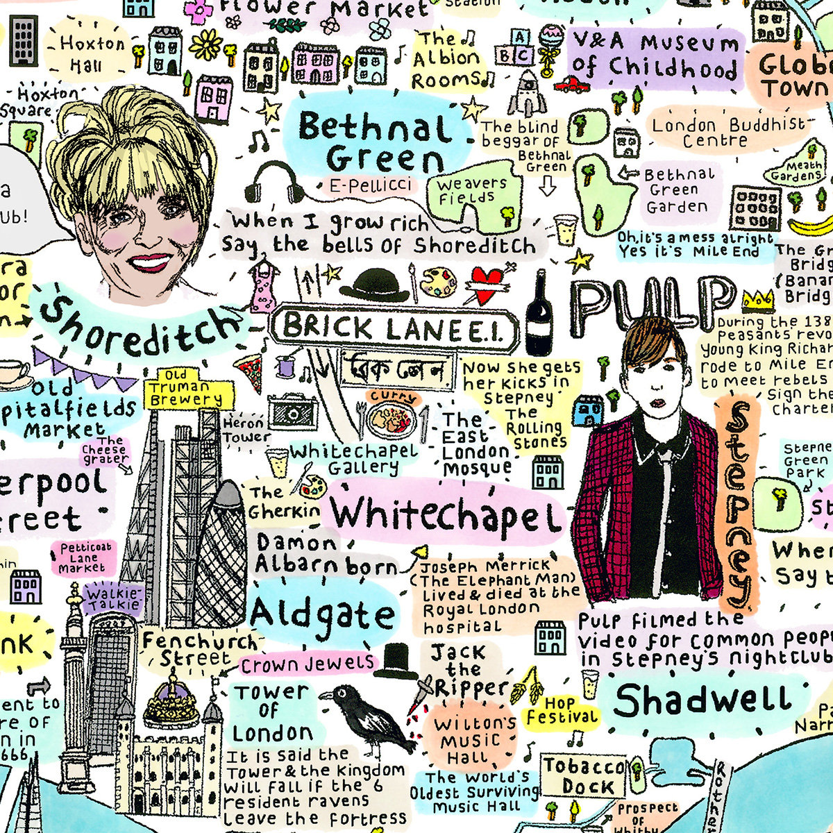Illustrated Map of East London History and Culture, Famous London ...