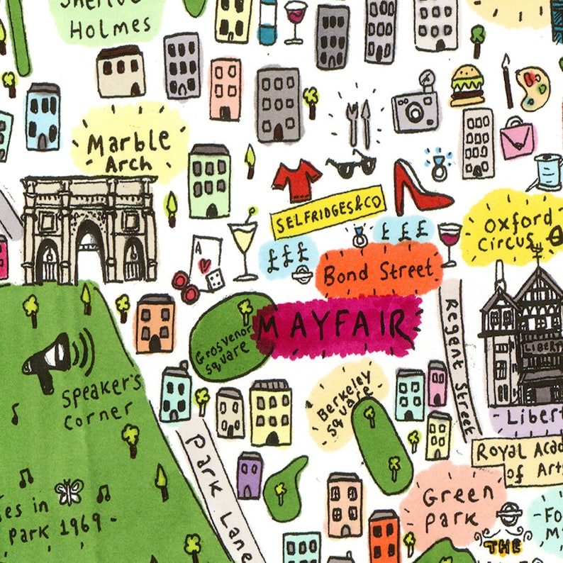 Illustrated Map of Central London, Famous London Streets, London ...