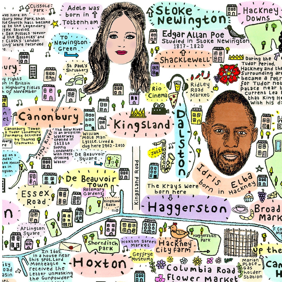 Illustrated Map of East London History and Culture, Famous London ...