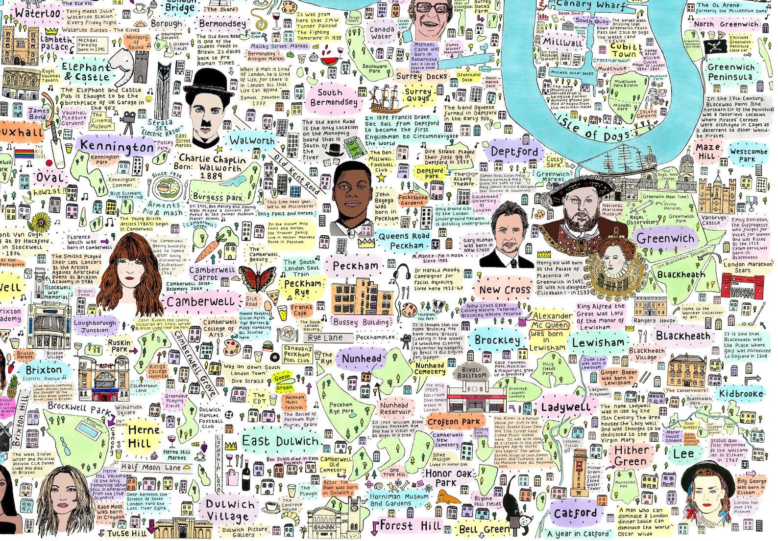 A0 Illustrated Map of London History and Culture, Famous London Streets ...