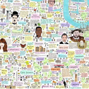 A0 Illustrated Map of London History and Culture, Famous London Streets ...
