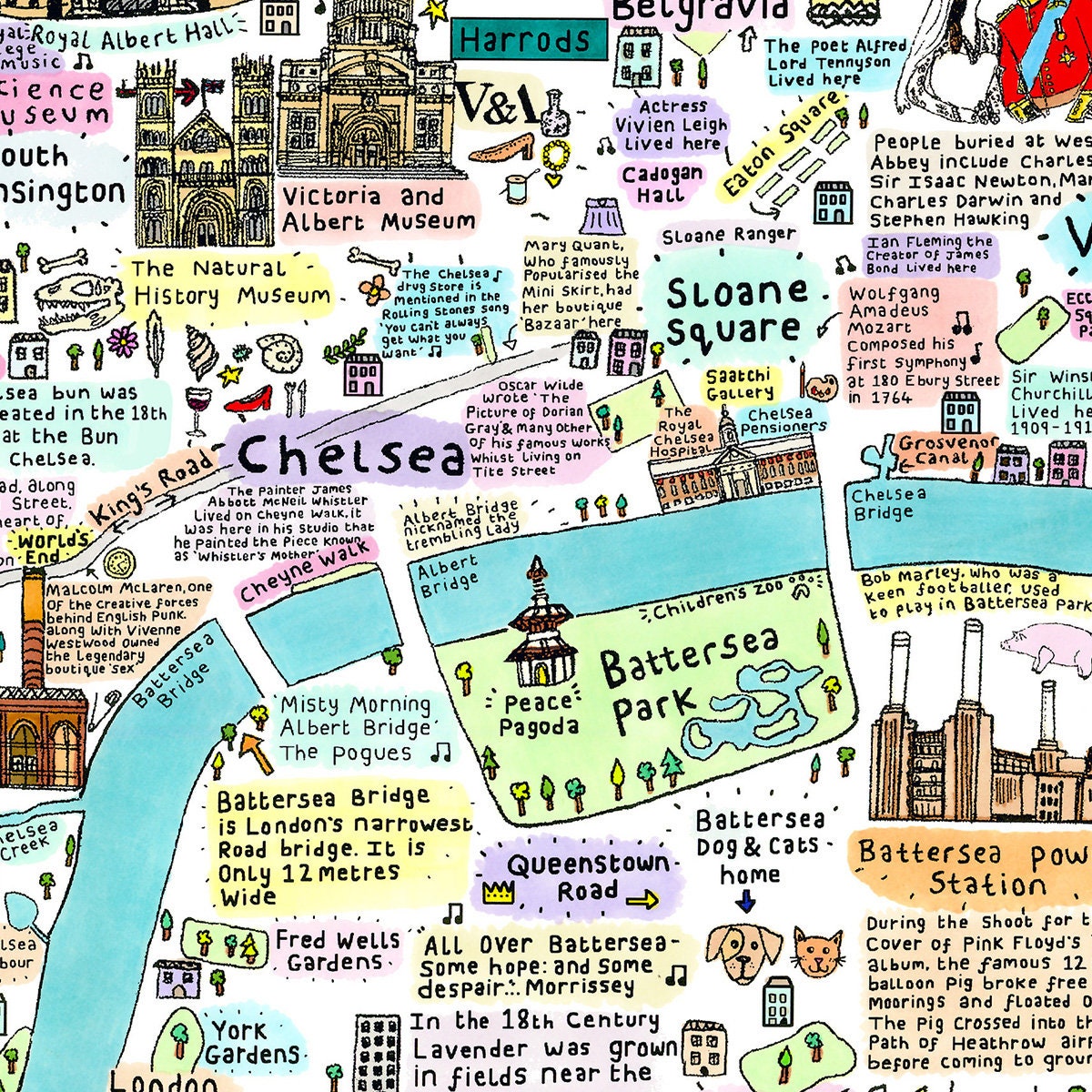 Illustrated Map of South West London History and Culture, Famous London ...