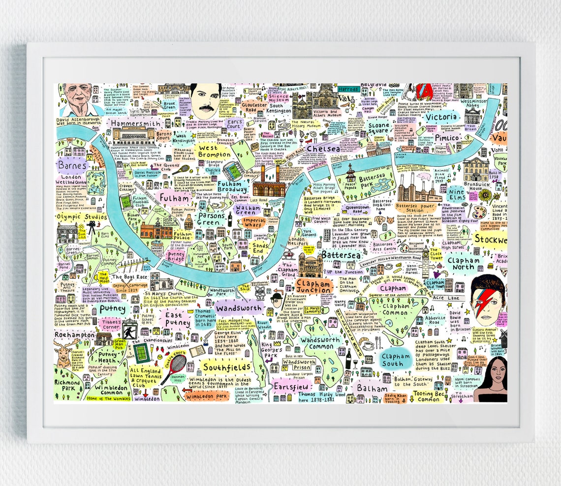 Illustrated Map of South West London History and Culture home - Etsy UK