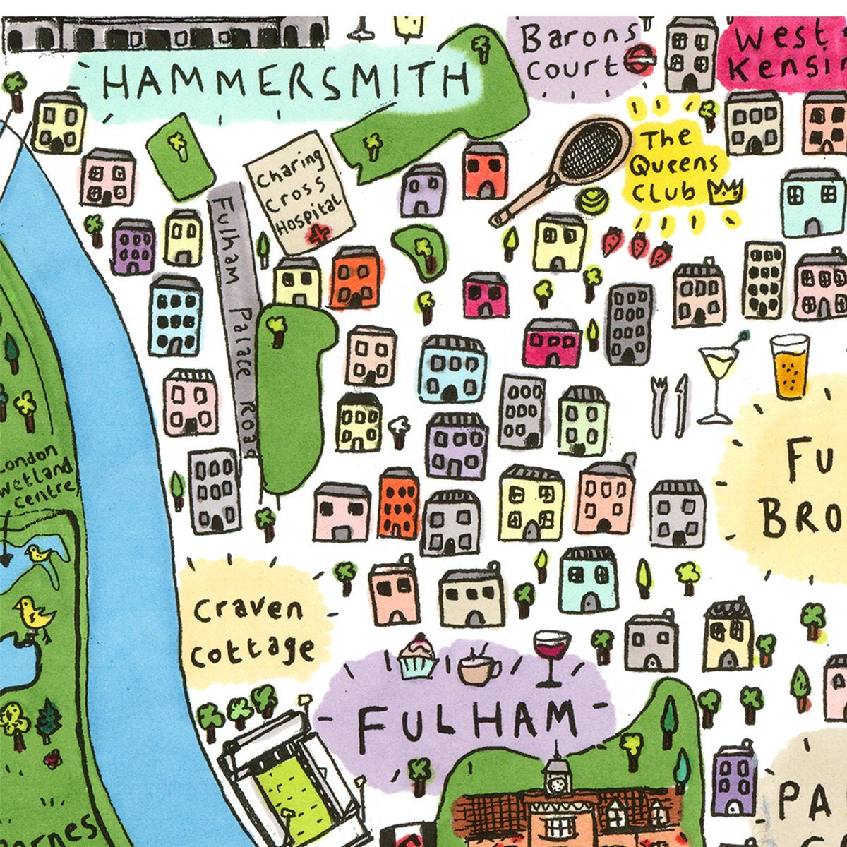 Illustrated Map of South West London, Limited Edition, 2nd Edition ...