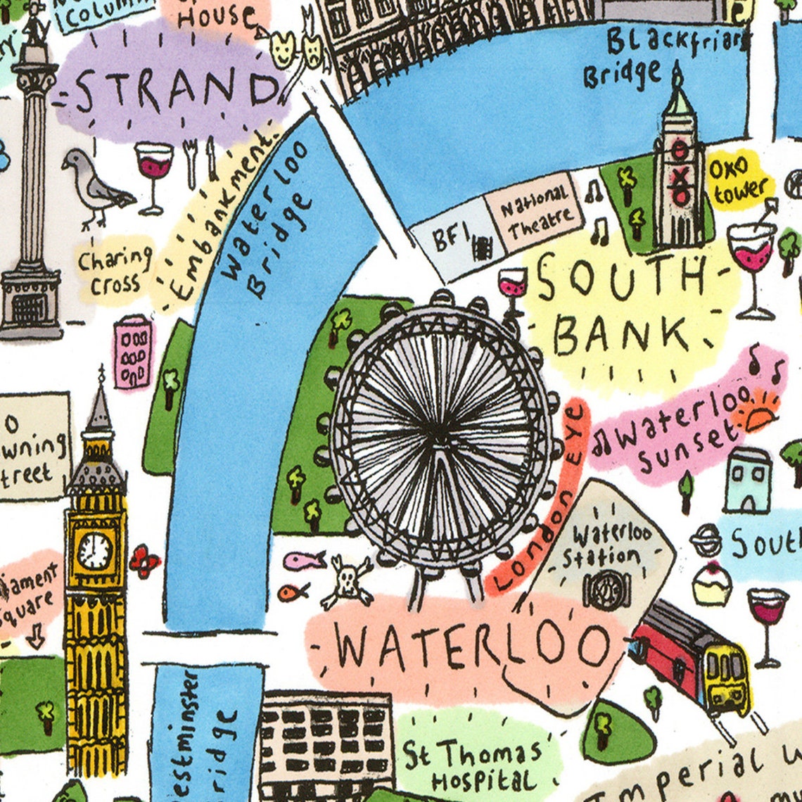 Illustrated Map of Central London, Famous London Streets, London ...