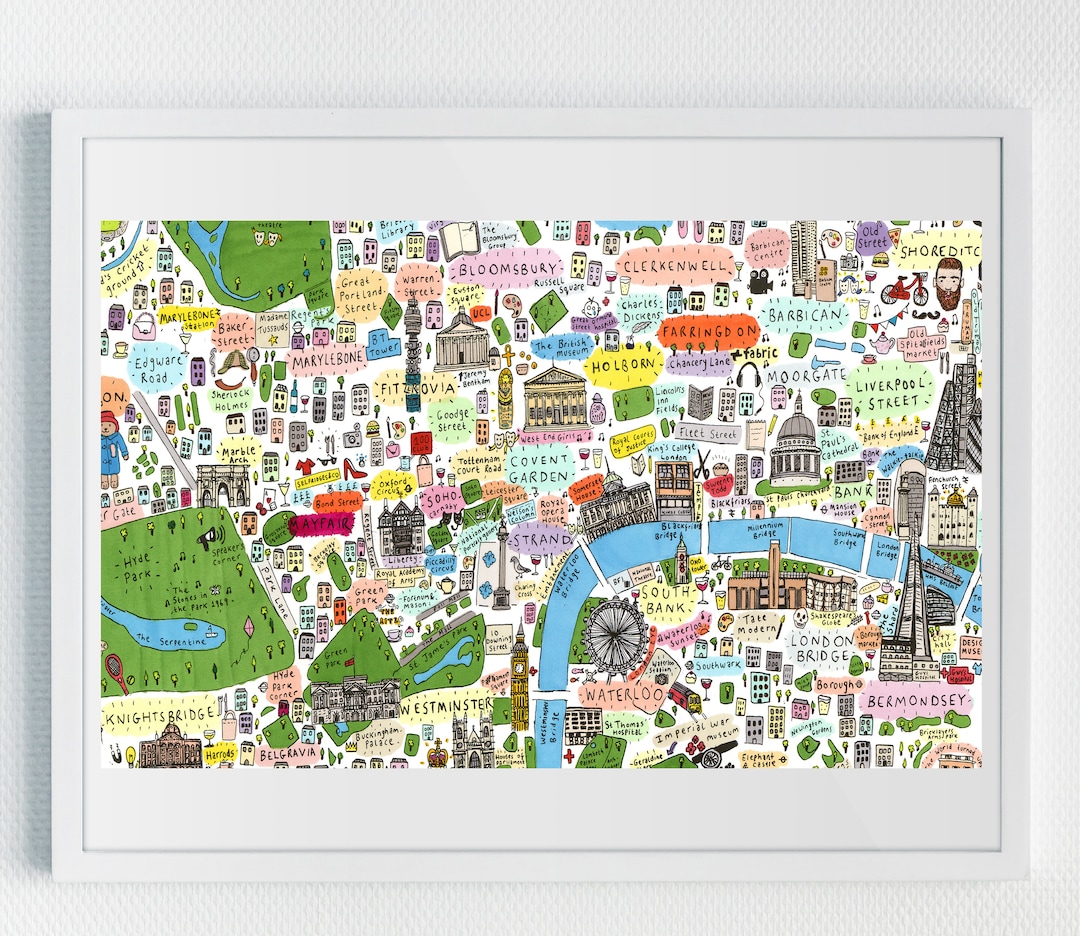 Illustrated Map of Central London, Famous London Streets, London ...