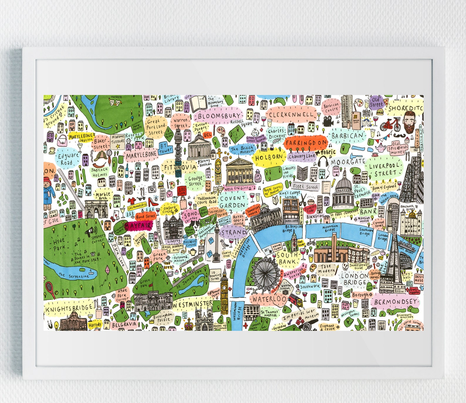 Mappa illustrata del centro di Londra, famose strade di Londra ...