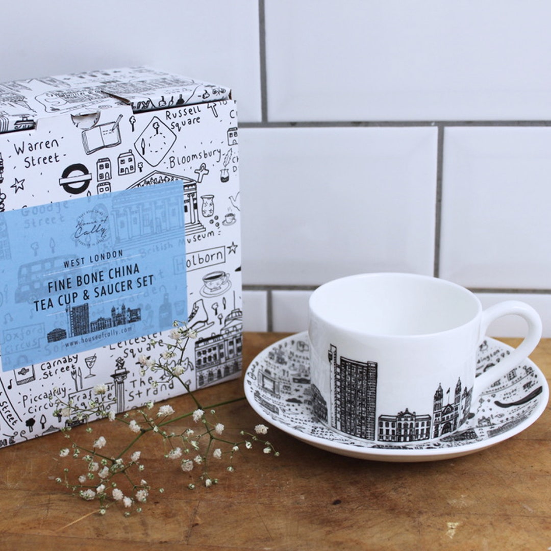West London Teacup & Saucer Set, Illustrated London Ceramic Tea Set ...