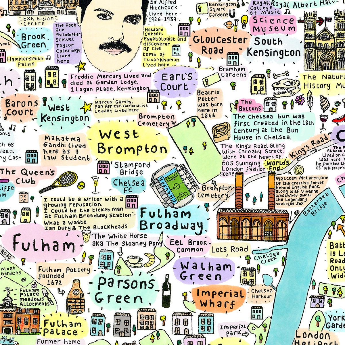 Illustrated Map of South West London History and Culture, Famous London ...