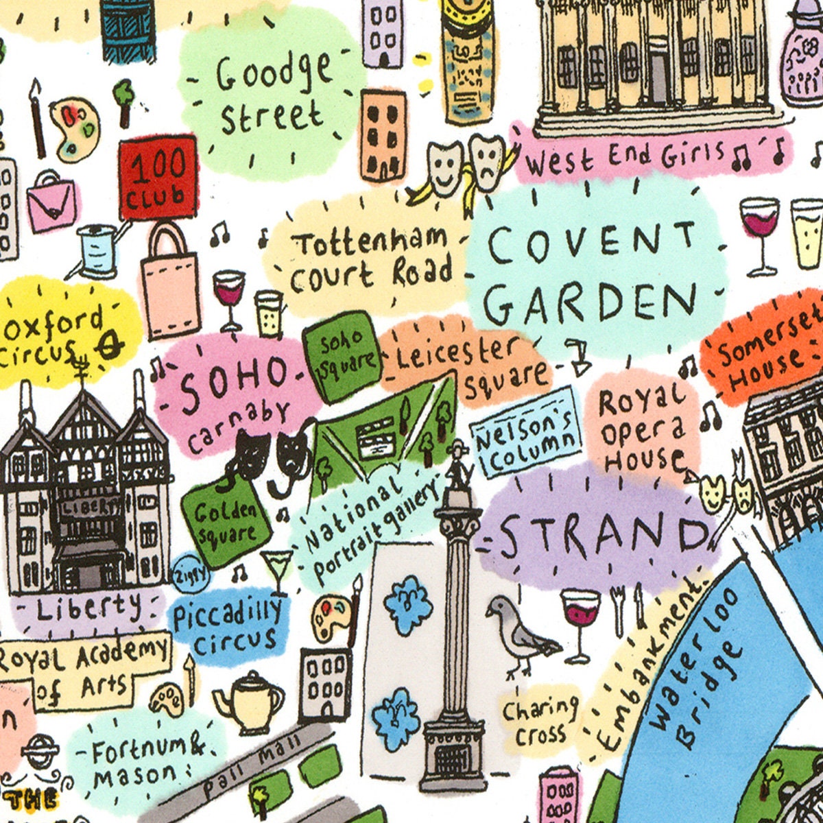 Illustrated Map of Central London, Famous London Streets, London ...