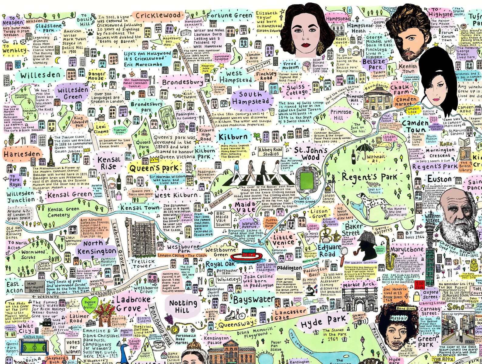A0 Illustrated Map of London History and Culture, Famous London Streets ...